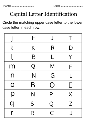 identifying capital and lowercase letters activities worksheet ...