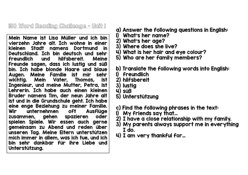 150 Word German Reading Challenges MFL New GCSE Revision | Teaching ...