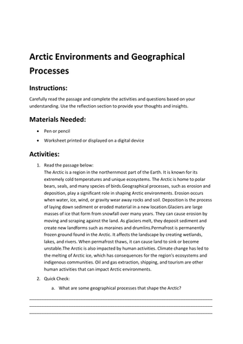 Arctic Environments and Geographical Processes Worksheet | Teaching ...