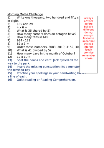Maths Warm Up Activity | Teaching Resources