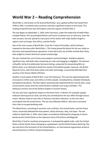 World War 2 – Reading Comprehension | Teaching Resources