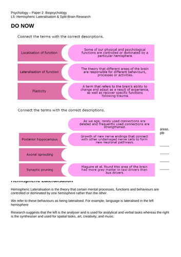 L5: Split Brain Studies - Biopsychology - AQA Psychology | Teaching ...
