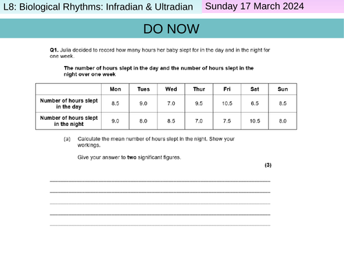 L8: Infradian & Ultradian Rhythms - Biopsychology - AQA Psychology ...