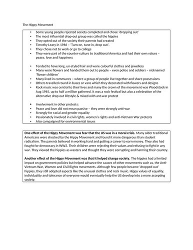 The Hippy Movement – Civil Rights in the USA,1945-74 – Part 4 - IGCSE ...