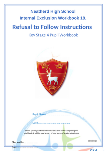 Internal Exclusion / Isolation / Remove Room Workbook 18. Refusal to ...