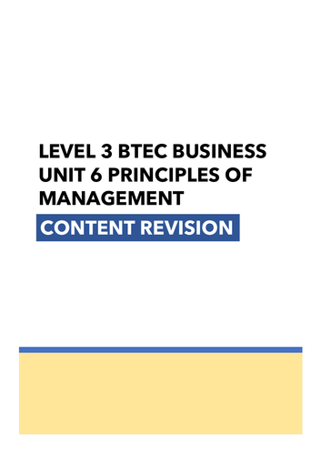 BTEC Level 3 Business (2016) Unit 6 Principles of Management Revision ...