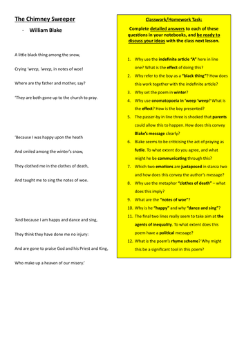 The Chimney Sweeper (Little Black) by William Blake - Full Lesson ...