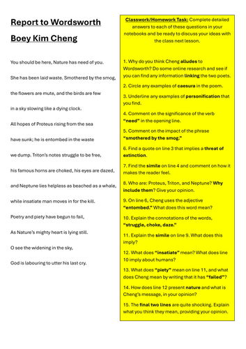 Report to Wordsworth by Boey Kim Cheng - Full Lesson Activities - CIE ...