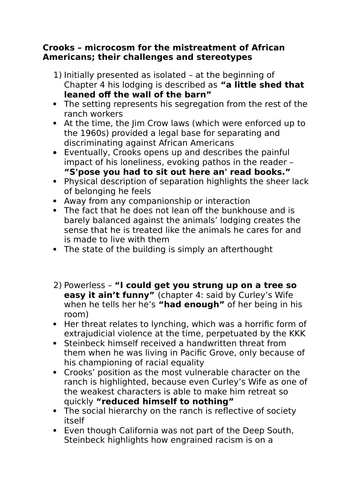Crooks Essay Plan for GCSE (Of Mice and Men) | Teaching Resources