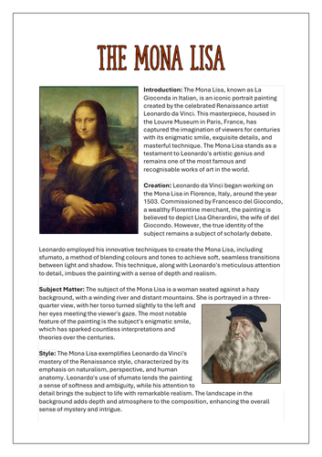 The Mona Lisa - Whole Class Reading Comprehension Lesson! | Teaching ...