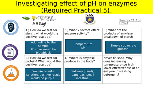 Enzymes AQA BIOLOGY REQUIRED PRACTICAL 5 | Teaching Resources