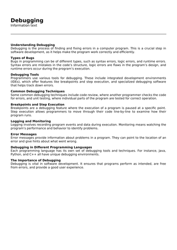Debugging | Teaching Resources