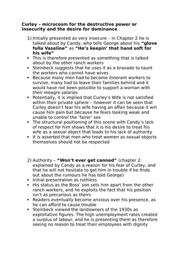 Curley Essay Plan for GCSE (Of Mice and Men) | Teaching Resources