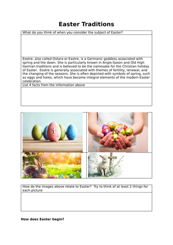 Easter Traditions Reading Comprehension Writing Activity KS3 Non ...