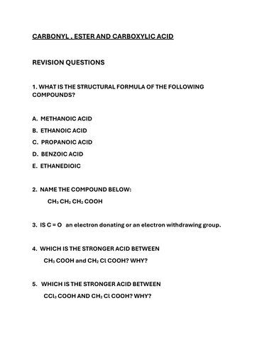 CARBONYL, ESTERS AND CARBOXYLIC ACID | Teaching Resources