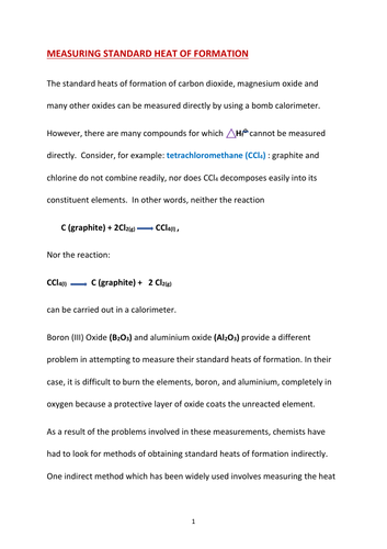 MEASURING STANDARD HEAT OF FORMATION | Teaching Resources
