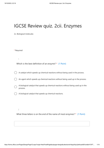 GCSE Forms quiz: Enzymes | Teaching Resources