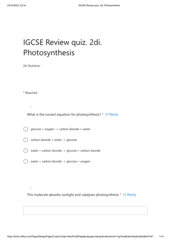 GCSE Forms quiz: Photosynthesis | Teaching Resources