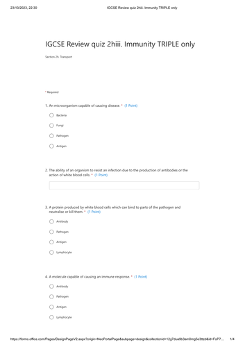 GCSE Forms quiz: Immunity | Teaching Resources