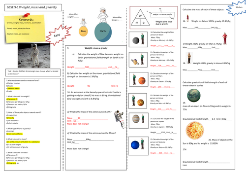 Weight mass and gravity | Teaching Resources
