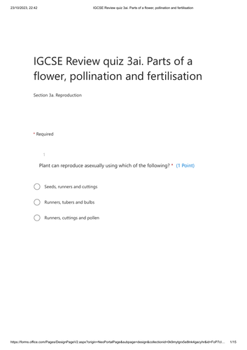 GCSE Forms quiz: Plant reproduction (flower parts, pollination and ...