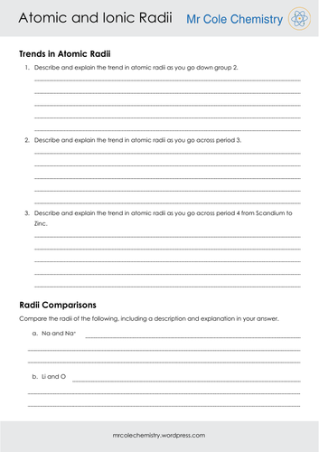 Trends in Atomic and Ionic Radii | Teaching Resources