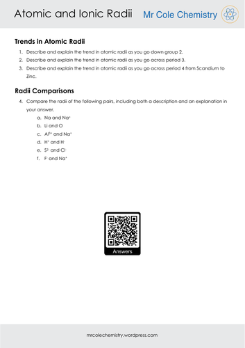 Trends in Atomic and Ionic Radii | Teaching Resources