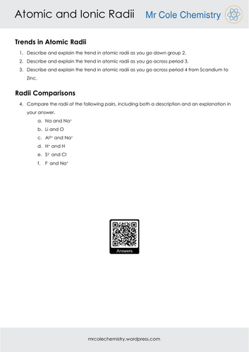 Trends in Atomic and Ionic Radii | Teaching Resources