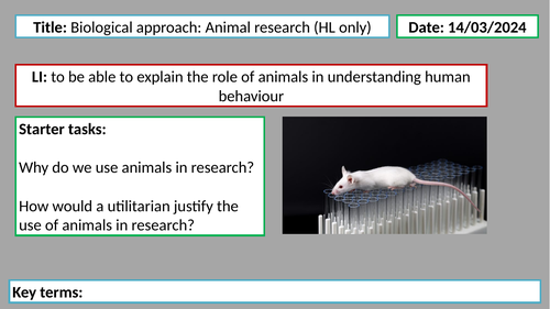 IB Psychology: Animal research full unit (HL only) | Teaching Resources
