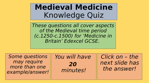 Medieval Medicine Knowledge Quiz - Questions and Answers | Teaching ...