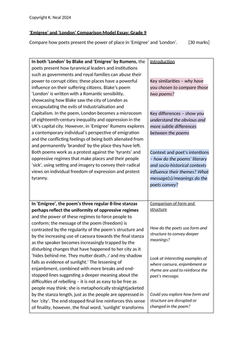 Power and Conflict poetry Comparison Grade 9 model for Emigree London ...