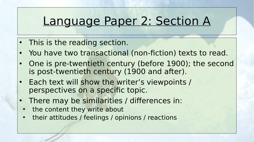 AQA English Language Paper 2 Mini Mock | Teaching Resources