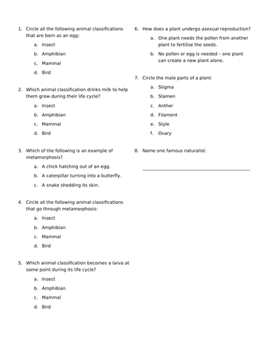 All living things and their habitats end of unit test | Teaching Resources