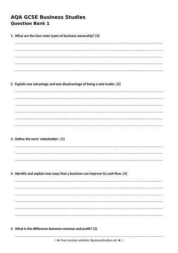 AQA GCSE Business Studies Revision Questions volume 1 | Teaching Resources AQA GCSE Business Studies Revision Questions volume 1 | Teaching Resources