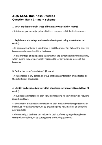AQA GCSE Business Studies Revision Questions volume 1 | Teaching Resources AQA GCSE Business Studies Revision Questions volume 1 | Teaching Resources