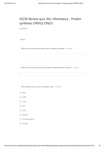 GCSE Forms quiz: Protein synthesis | Teaching Resources