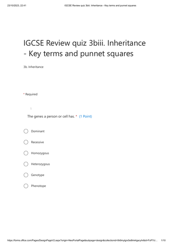 GCSE Forms quiz: Monohybrid inheritance and punnet squares | Teaching Resources