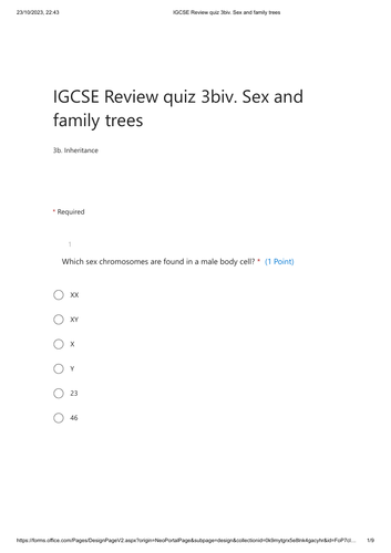 Gcse Forms Quiz Sex Determination And Pedigree Charts Teaching Resources