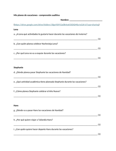 Mis planes para las vacaciones - comprensión auditiva, listening ...