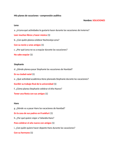 Mis planes para las vacaciones - comprensión auditiva, listening ...