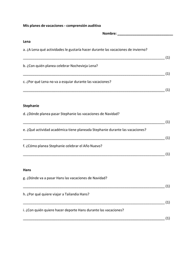 Mis planes para las vacaciones - comprensión auditiva, listening ...