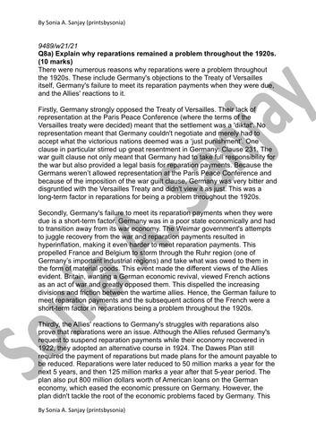 Cambridge AS-Level History (9489) Paper 2 International history, 1870 ...