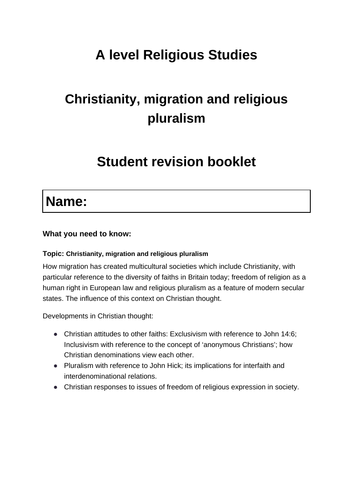 AQA A level: Religious Studies Student note taking booklets for ...