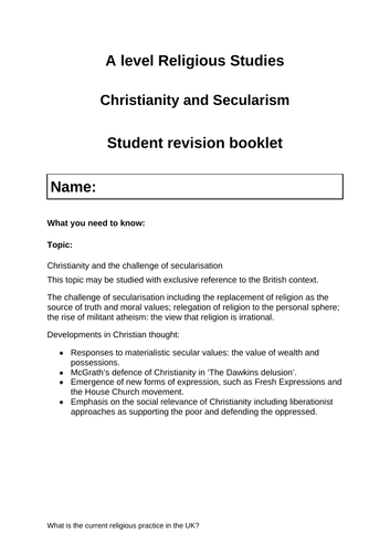AQA A level: Religious Studies Student note taking booklets for ...