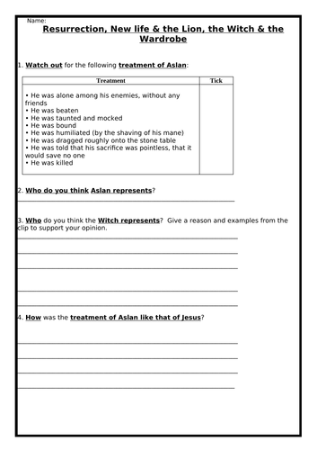 Easter Resurrection and Lion Witch Wardrobe Narnia worksheet | Teaching ...