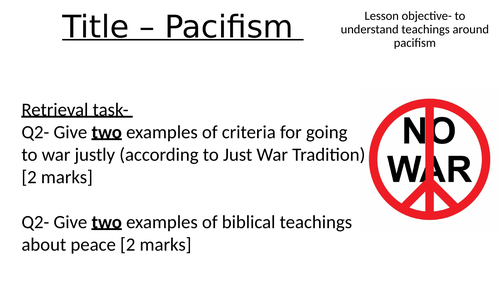 AQA A RS THEME D Pacifism Lesson | Teaching Resources