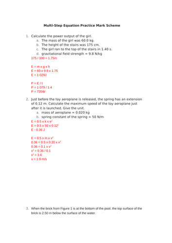 Physics Multi-Step Calculations Practice | Teaching Resources