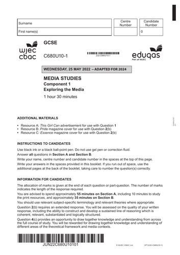 PAST PAPER - COMPONENT 1 - EDUQAS MEDIA - ADAPTED FOR 2024 #2 ... PAST PAPER - COMPONENT 1 - EDUQAS MEDIA - ADAPTED FOR 2024 #2 ...