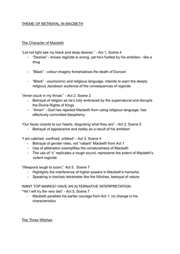 GCSE Grade 9 Theme of Betrayal in Macbeth | Teaching Resources