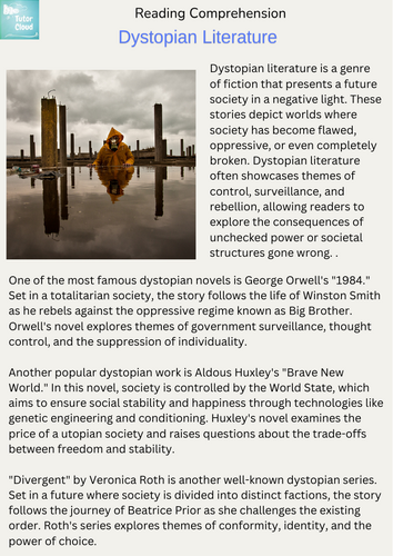 Dystopian Literature Comprehensive Reading Worksheet | Teaching Resources